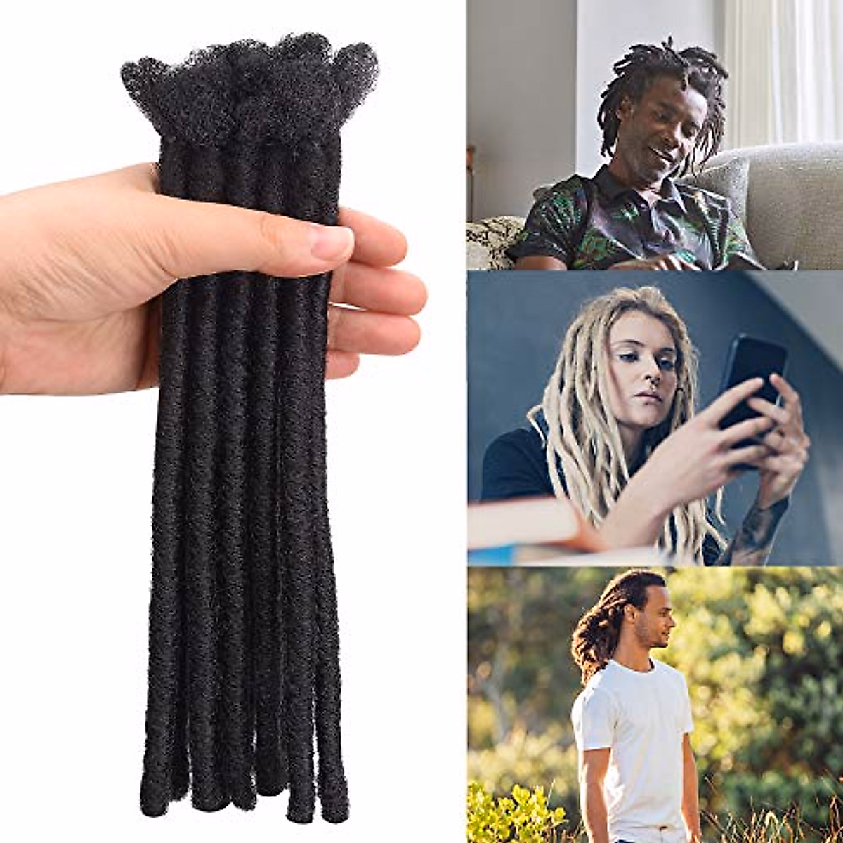 Noverlife 10 Strands 20cm/7.87" Black Backcomb Twisted Dreadlock Extensions, Single End Synthetic Dreadlocks Accessories, Jamaica Punk Hip-Hop Reggae Hair Braiding Wigs Faux Locs Dreads for Men Women