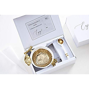 Pampa Bay Get Gifty Bowl and Spoon Set for Soup, Snacks, Nuts and More, Gold Pomegranate