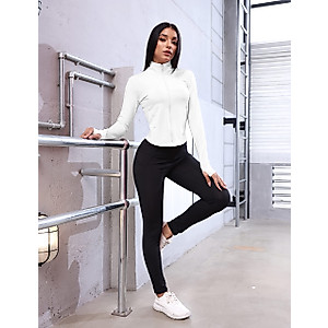 UANEO Workout Tops for Women Cropped Workout Jackets for Women Yoga Athletic Jacket (White-S)