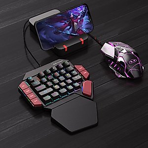 MageGee One Handed Professional Gaming Keyboard, RGB Backlit 35 Keys Mini Wired Mechanical Keyboard with Blue Switch for PC Gamer, Support 6 Macro Keys - Black/Red