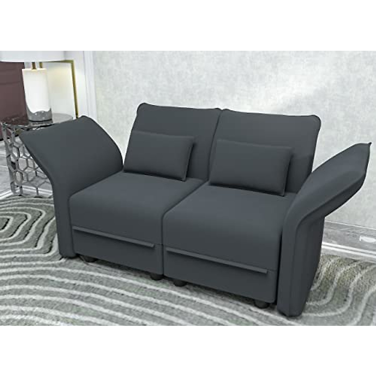 LLappuil Velvet Modular Sectional Loveseat Sofa with Storage, 63" Love Seat 2 Seater Couch Perfect for RV and Small Apartment Grey
