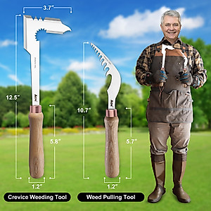 AON 2Pack Hand Crack Weeder Puller Tool Set - Made with Heat Treated Steel and Ash Wood Ergonomic Handles, Weeding Tools Ideal for Gardens and Patio Lawns to Effectively Pull Out Weeds & Their Roots.