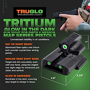 TruGlo Tritium Glow in the Dark Compact Pistol Optic with Transitioning Green and White Dot for Smith & Wesson M&P Series Pistols, Black