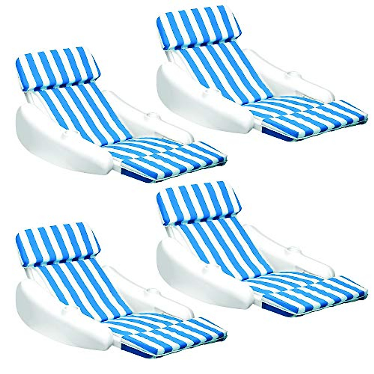 SunChaser Swimming Pool Padded Floating Luxury Lounge Chair, Blue (4 Pack)