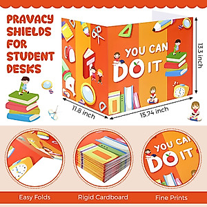 48 Pack Privacy Boards for Students Classroom Shields Cardboard Desk Dividers Trifold Test Privacy Folders Desk Partition Panel with Motivational Messages for Home School Supplies (Classic Style)