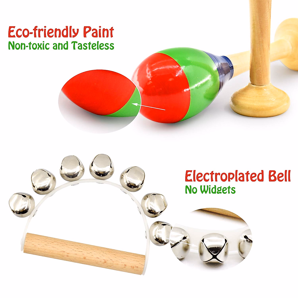 MUSICUBE 7 Pcs Musical Instrument Toys Set for Kids Wooden Percussion Instrument with Hand Drum, Maracas, Triangles, Hand Bell Educational Instrument for Toddler Birthday Gift for Boys Girls Aged 3+