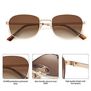 SOJOS Retro Rectangle Polarized Sunglasses for Women and Men,Vintage Narrow Square Womens Shades SJ1177 Gold Brown Grading