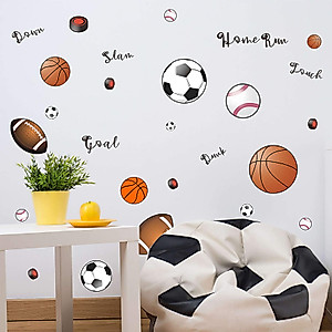 Sports Wall Decals Soccer Decal for Wall Rugby Wall Decals Baseball Wall Decor Basketball Decal Removable Peel and Stick Wall Decals Football Sticker for Boys Room