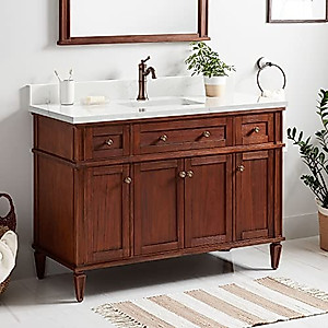 Signature Hardware 953347-48-RUMB-1 Elmdale 48" Free Standing Single Vanity Cabinet Set with Mahogany Cabinet, Vanity Top and Rectangular Undermount Sink - Single Faucet Hole