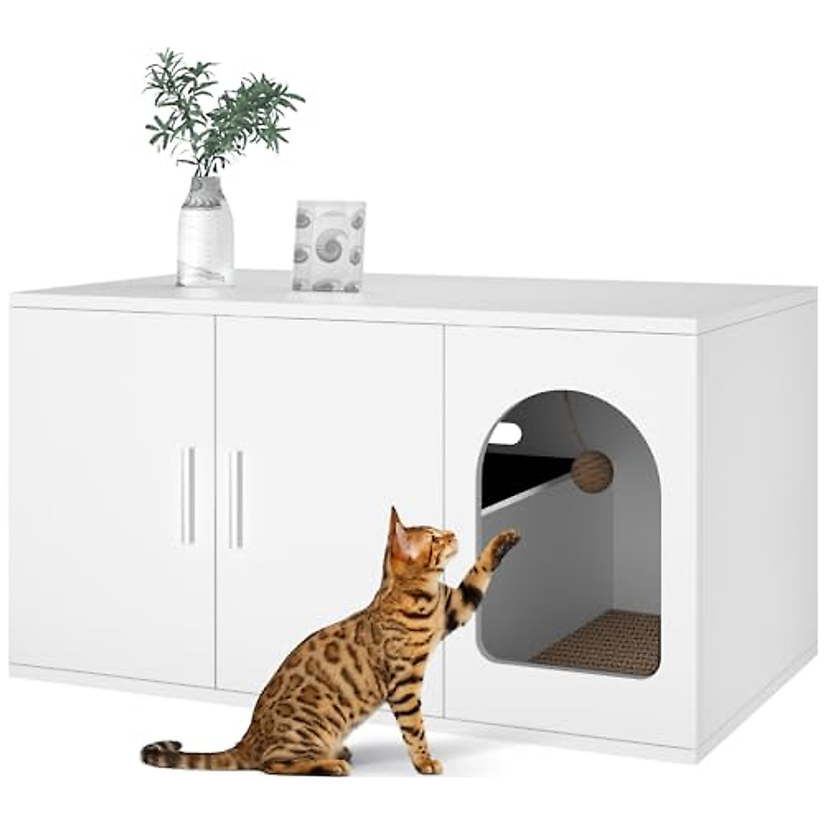 Amunrbrek Cat Litter Box Enclosure Furniture as End Side Table, Stackable Litter Box Furniture with Front-entry Cat Door (White)