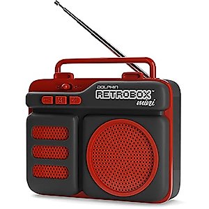 Dolphin Retrobox Mini RTX-10 - Bluetooth Speakers with FM Radio, USB Drive, Micro SD Card MP3 Player, 3.5mm Aux Jack - Rechargeable Music Device, Up to 12 Hours Play Time, 2" Full Range Woofer - Red