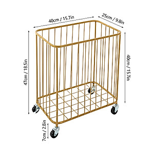 Gold Metal Laundry Hamper with Wheels,Large Capacity Laundry Basket Cart,Rolling Laundry Basket,for Living Room,Bathroom,