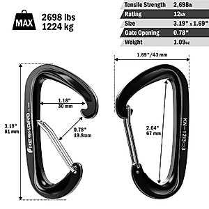 FresKaro Wiregate Carabiner Clip, 12kN(2698lbs), Used for Backpacking Gear or as a Hiking Accessories - 4pack of Black d Ring Wire gate caribeener Clips.
