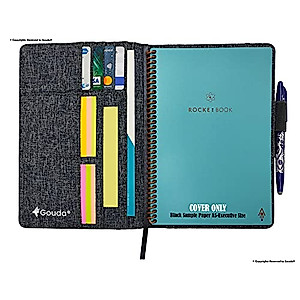 Gouda Bifold Portfolio Notebook Cover , Portfolio Organizer with Pen Loop , Large , Meduim and Small Pockets , Business Card Holder with RFID Blocking Feature , Ribbon Bookmark , Leather Water-resistante Fabric Case , for Smart Reusable Notebook Planner ,