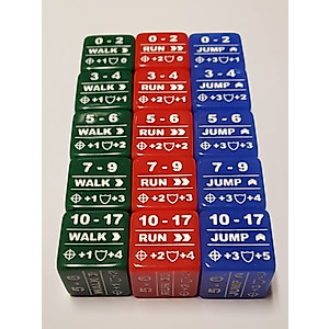 15x Battletech Movement Dice/Color Coded Walk Run Jump Movement Modifier Dice