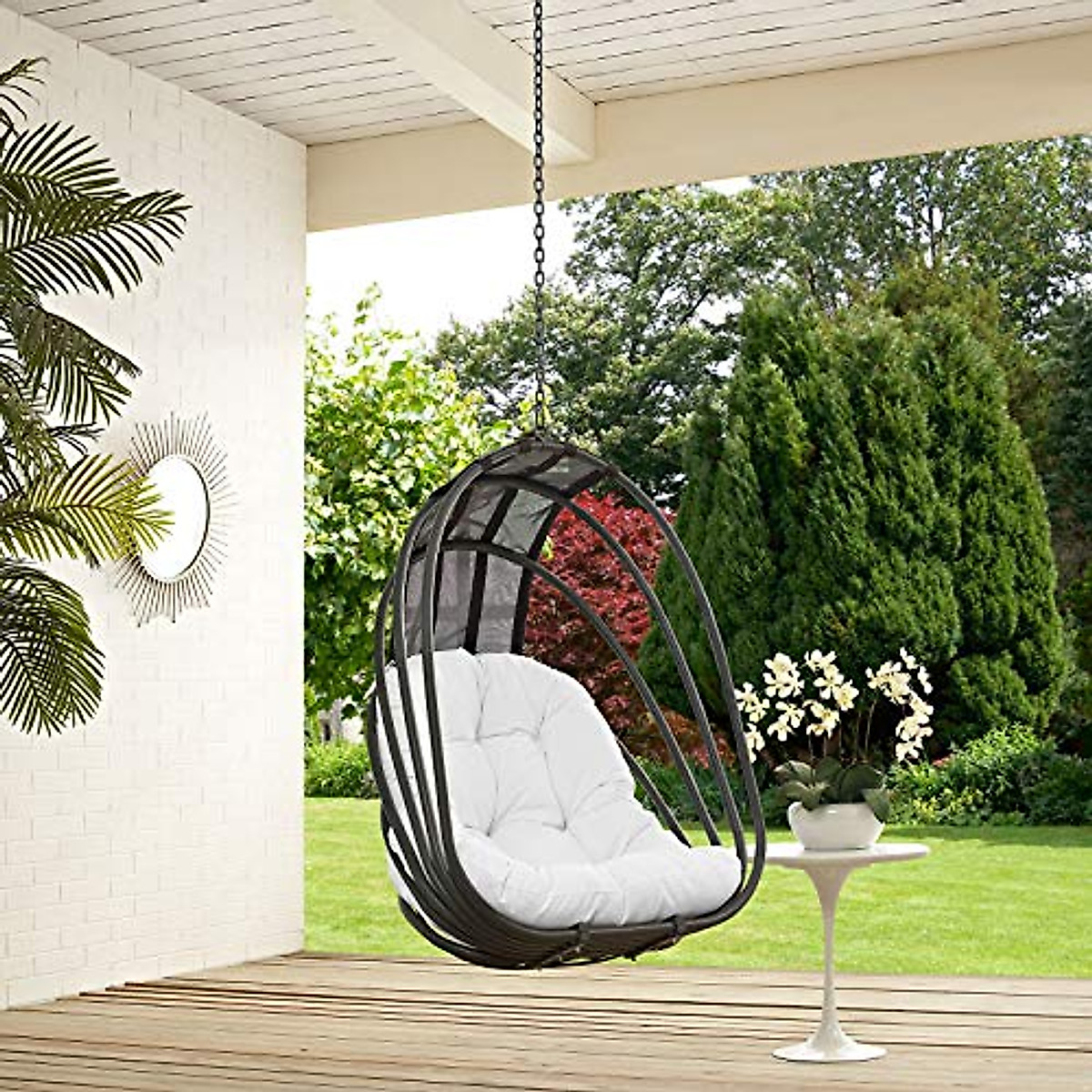 Modway EEI-2656-WHI-SET Whisk Outdoor Patio Swing Chair Set with Hanging Steel Chain, Without Stand, White