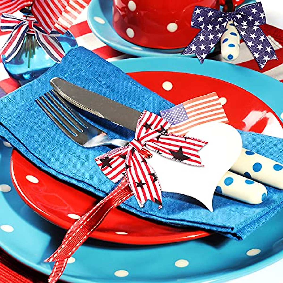 3 Rolls Patriotic Wired Ribbons Independence Day Ribbon Patriotic Stripe Wired Ribbon USA Flag Star Ribbon 4th of July Ribbons for Memorial Day, Veterans Day, 4th of July, President's Day Decors