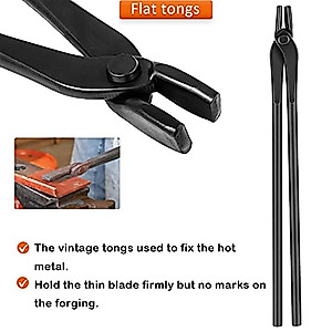 Blacksmith Forging Tools Knife Making Tongs Set Fire Tongs Anvil Blacksmithing Tongs Forge Tools Includes V-Bit Bolt Tongs, Wolf Jaw Tongs, Flat Tongs, Blade Tongs (Pack of 4)