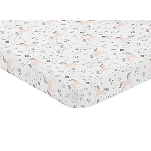 Sweet Jojo Designs Pink, Grey and Gold Baby Girl Fitted Mini Portable Crib Sheet for Unicorn Collection - for Mini Crib or Pack and Play ONLY
