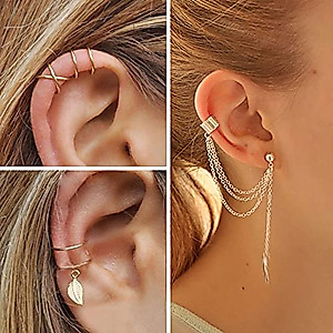 IFKM 36 PCS Gold Plated Jewelry Set with 4 PCS Necklace, 11 PCS Bracelet, 7 PCS Ear Cuffs Earring, 14 Pcs Knuckle Rings for Women Girls Valentine Anniversary Birthday Friendship Gift