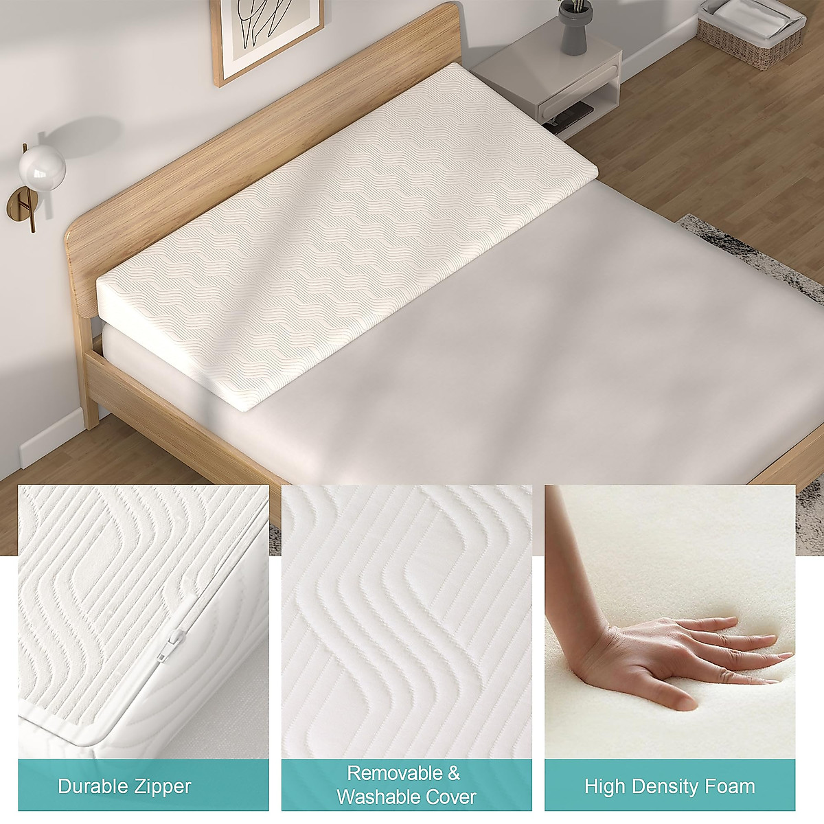 TOLEAD Bed Inclined Wedge Pillow, 7.5 Inch Bed Incline Mattress Topper, Wedge Mattress Elevator for Acid Reflux, Post Surgery, Anti-snoring, Queen, White