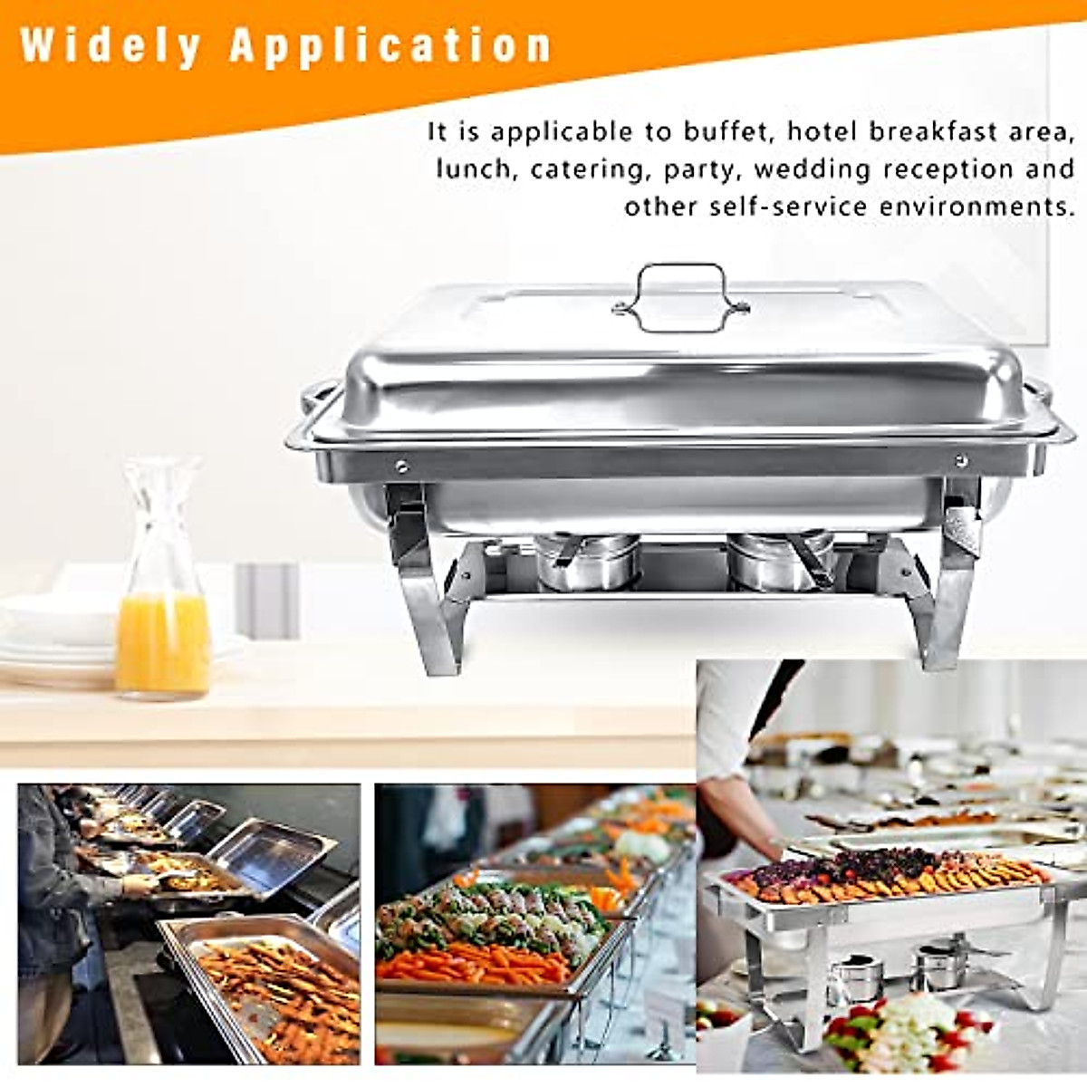 PRIJESSE 4 Pack 8QT Chafing Dish Buffet Set Stainless Steel Food Warmer Chafer Complete Set with Water Pan, Chafing Fuel Holder for Party Catering,Silver