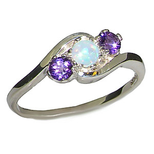 LetsBuyGold 925 Sterling Silver Real Genuine Opal & Amethyst Womens Band Ring - Size 7