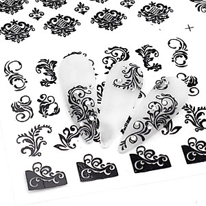 Flower Nail Art Stickers Decals (Black)