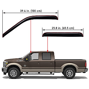 Lightronic WV194953 in-Channel Side Window Visor Deflector Vent Rain Guard, Dark Smoke, 4-Pieces Set, Fits 1999-2016 Ford F-250 Super-Duty & F-350 Super-Duty with SuperCrew Cab