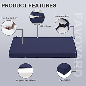 Favoyard Outdoor Bench Cushion 45 x 18 Inch Waterproof Patio Furniture Cushions 3-Year Color Fastness Garden Sofa Settee Couch Swing Pads with Handle and Adjustable Straps, Blue