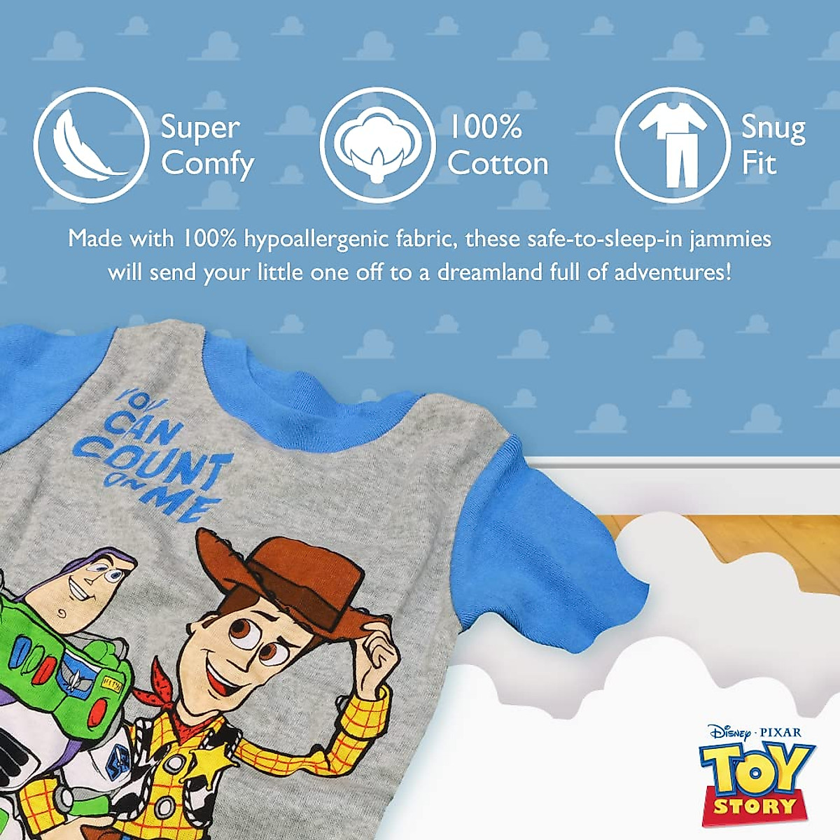 Disney Boys' Toy Story 2-Piece Snug-Fit Cotton Pajamas Set With Book, COUNT ON ME, 4T