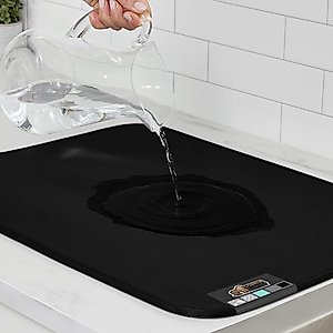 Gorilla Grip Ultra Water Absorbent Microfiber Dish Drying Mat, 18x24, Quick Dry Thick Mesh, Slip Resistant Pad for Sink Dishes or Under Rack, Kitchen Counter Accessories, Machine Wash Mats, Black