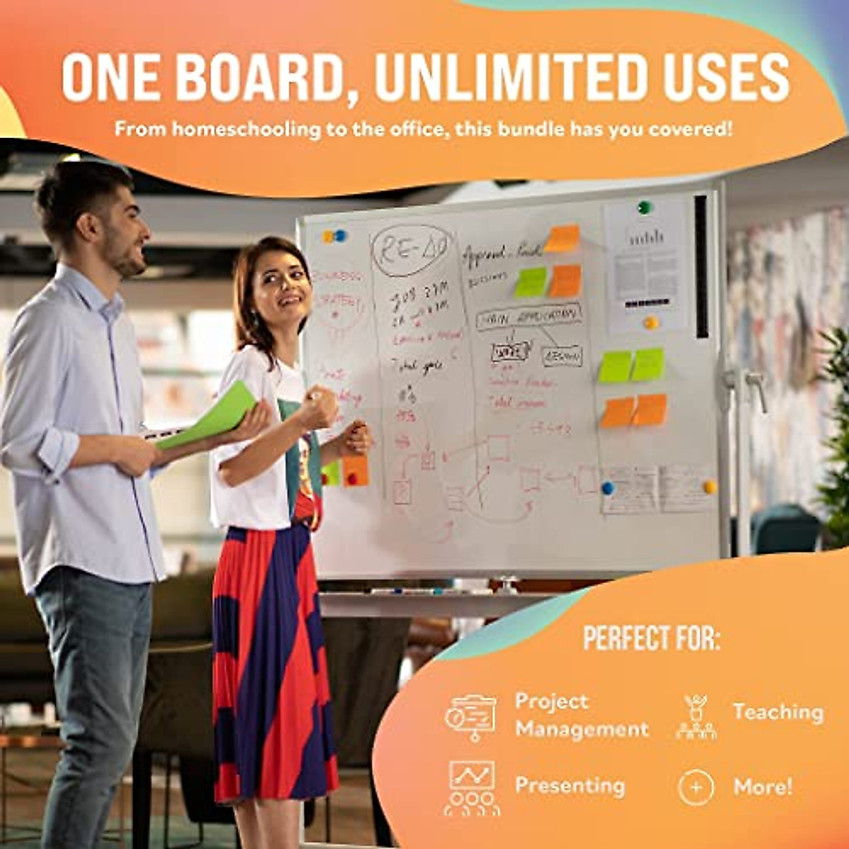 Creative Space White Board Dry Erase 48”x32” Magnetic Whiteboard with Stand Easel-Style Giant Rolling Board on Wheels for Homeschool Large Double Side Portable Teacher Supplies