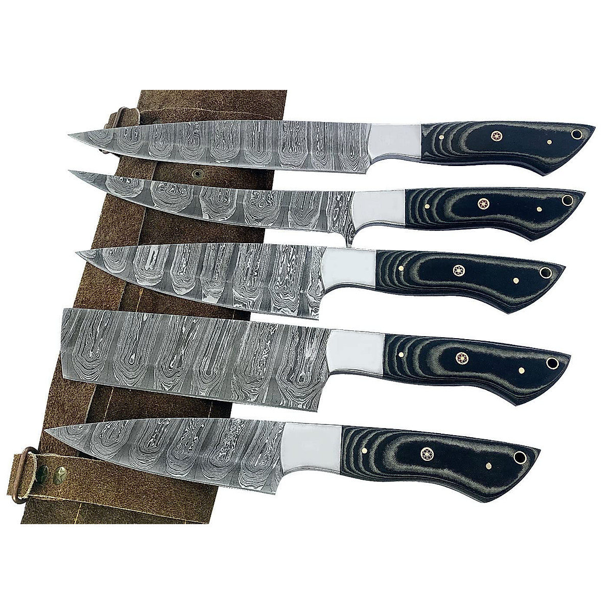 Professional Kitchen Knives Custom Made Damascus Steel 5 pcs of Professional Utility Chef Kitchen Knife Set with Chopper / Cleaver with Pocket Case Chef Knife Roll Bag - BW-4160