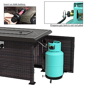 ALAULM 7 Pieces Outdoor Patio Furniture Set with Propane Fire Pit Table Patio Sectional Sofa Sets Outdoor Furniture 43" Gas Fire Pit Patio Conversation Set w/Glass Table & 5 Cushions (Sand)