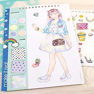 Make It Real Fashion Design Sketchbook for Girls - Digital Dream Kit with 110 Stickers, Stencils, Design Guide - Emoji & Food Inspired Fashion, Creative Gift Kids Ages 6+, Develops Real-World Skills
