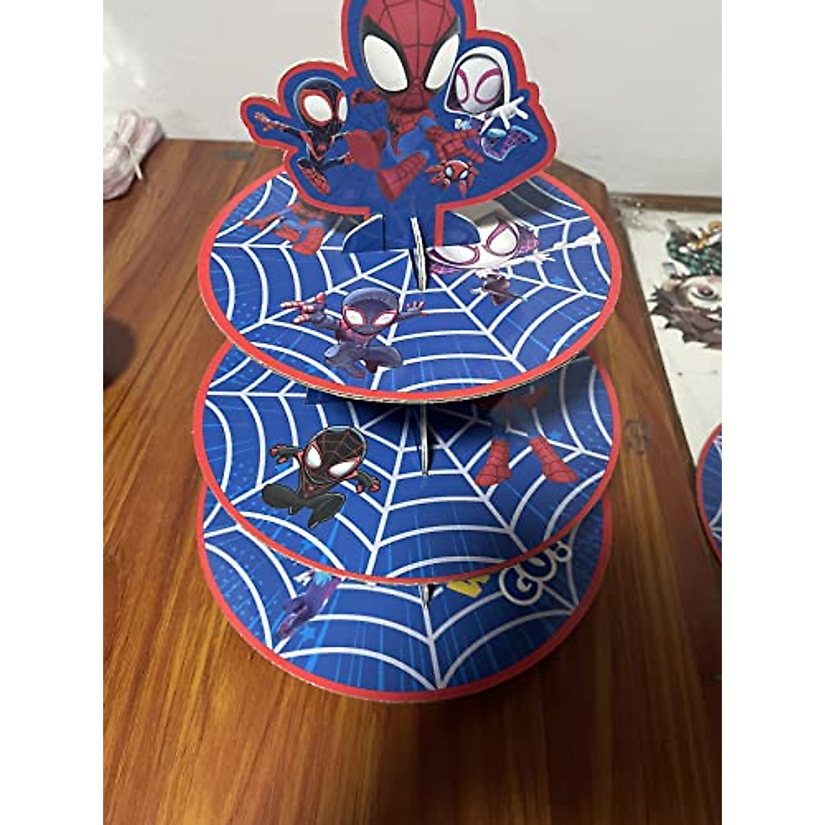 Spider Friends Cupcake Stand Set-3-Tier Round Cardboard Cupcake Stand Dessert Display Stand,Spider Decorations Party Supplies for Kid's Birthday Party Decoration