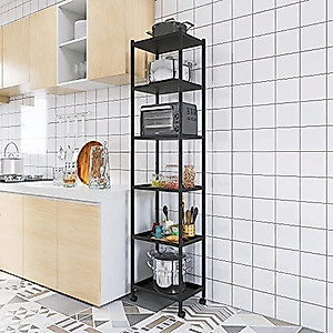 ZIGAMA 6-Tier Metal Rolling Cart Organizer with Wheels ，Adjustable Heavy Duty Free Standing Baker's Rack for Kitchens,Storage Tower for Pantry Laundry Bathroom Narrow Places