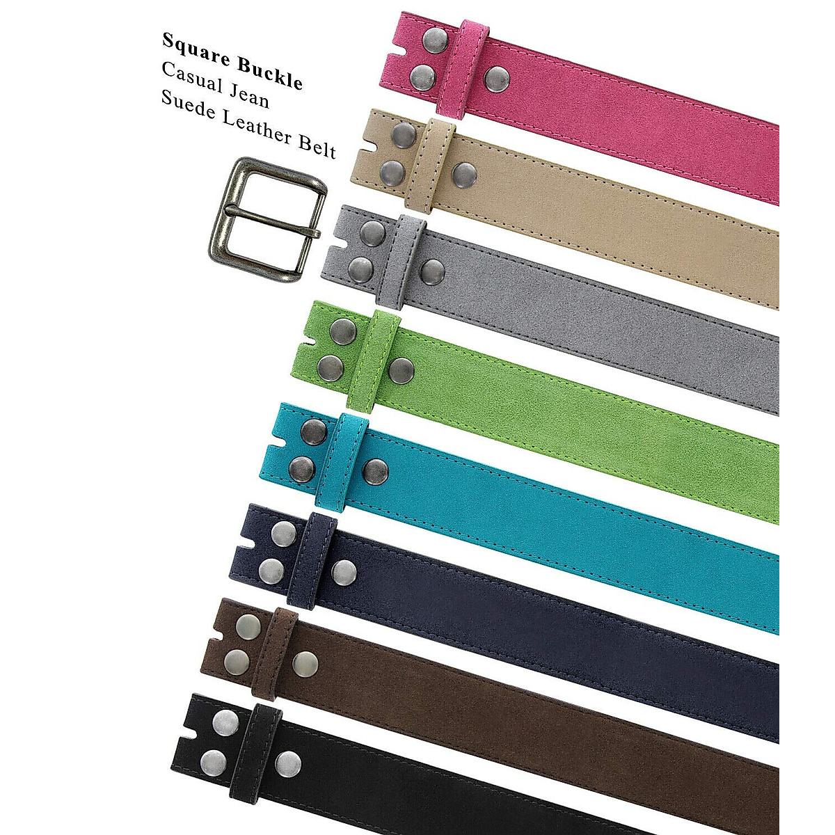 Square Buckle Casual Jean Suede Leather Belt 1 1/2" Wide (Gray, 34)