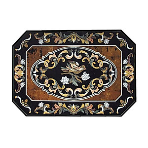 48" x 30" Inch Black Marble Dining Table/Coffee Table Italian Pietra Dura Design Outdoor Indoor Table, Office Table, Conference Table