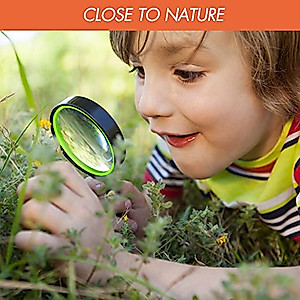 Leffis 2 Pack 10X Magnifying Glass for Seniors & Kids, Non-Slip Handheld Magnifier for Reading, 75mm Magnify Glasses Lens for Close Work, Science and Hobby Observation（Green and Orange