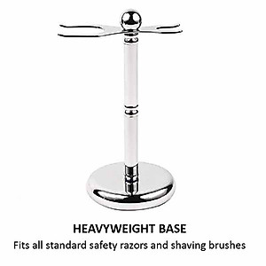 Parker Deluxe Chrome 2 Prong Safety Razor and Shaving Brush Stand
