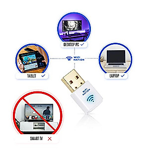 WiFi Nation® WiFi Dongle Mini 802.11ac AC600 USB WiFi Adapter, chipset: Realtek RTL8811AU, Dual Band 2.4GHz or 5GHz, Windows, MacOS, Linux Supported - White