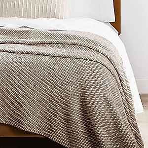 Nate Home by Nate Berkus 100% Cotton Basket Weave Two-Tone Bed Blanket | Breathable, All-Season Throw, Decoration for Bedding from mDesign - King, Sandstone (Taupe)