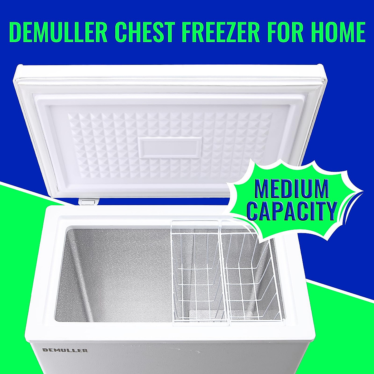 DEMULLER 4.0 Cu.ft Chest Freezer with Electronic Panel, Accurate Temperature Display to 1 ℉, Deep Freezers with 2 Removable Baskets, Compact Size Small Freezer for Any Space White