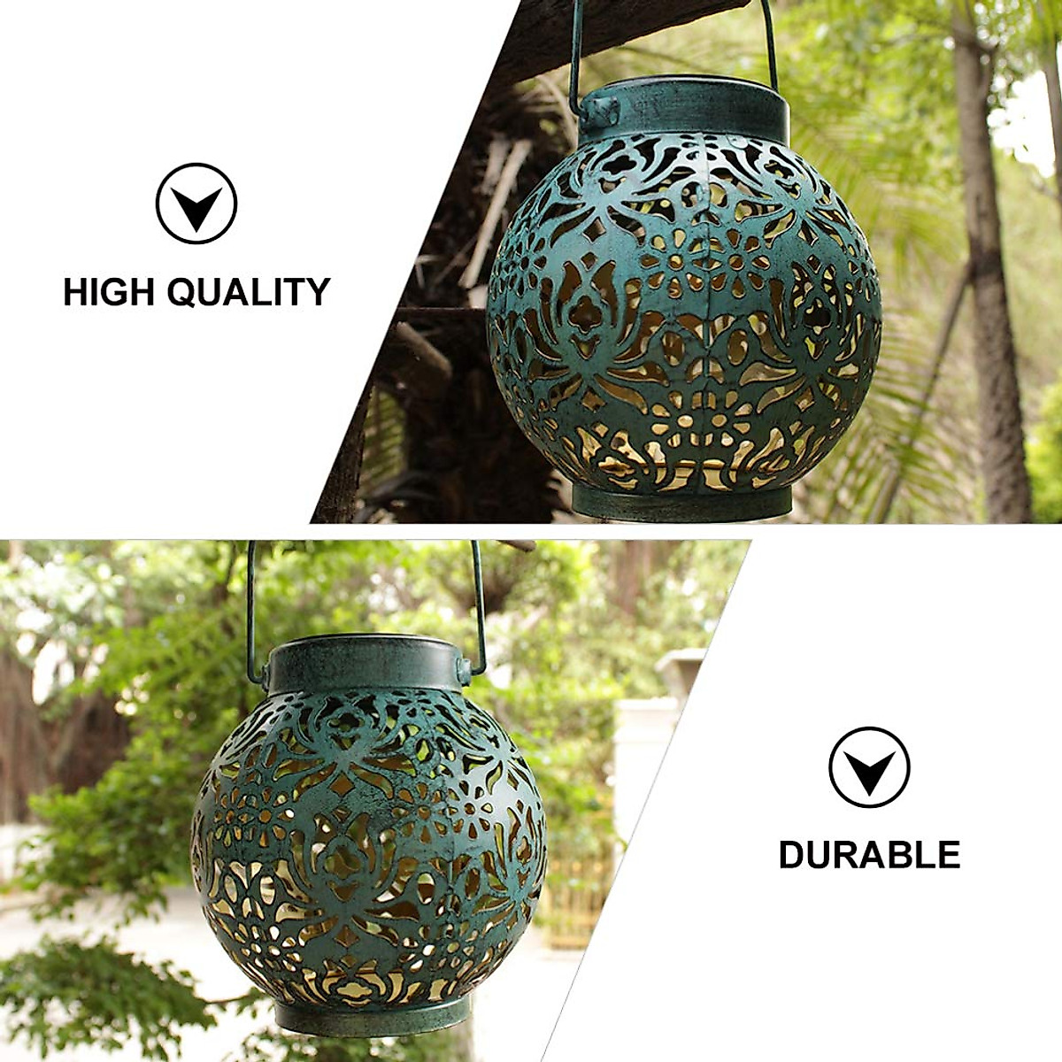 SOLUSTRE Outdoor Solar Lights Iron Solar Lantern Hanging Solar Lights Wrought Iron Hollow Pumpkin Lamp LED Home Nightlights for Patio Pathway Courtyard Garden Outside or Table Ornaments Vintage Decor