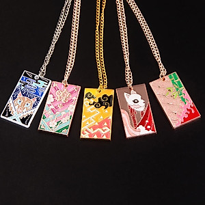 10Pcs Kimetsu No Yaiba Rengoku Mitsuri Necklace Set - Tanjiro Anime Hanafuda Pendant Chains - Halloween Costume Cosplay Gifts for Men Women and Fans (10 PCS Necklaces)