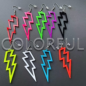 Retro Halloween Lightning Bolt Earrings 80s Neon Earrings Accessories for Women Acrylic Funky Earrings for 80's Party Favor
