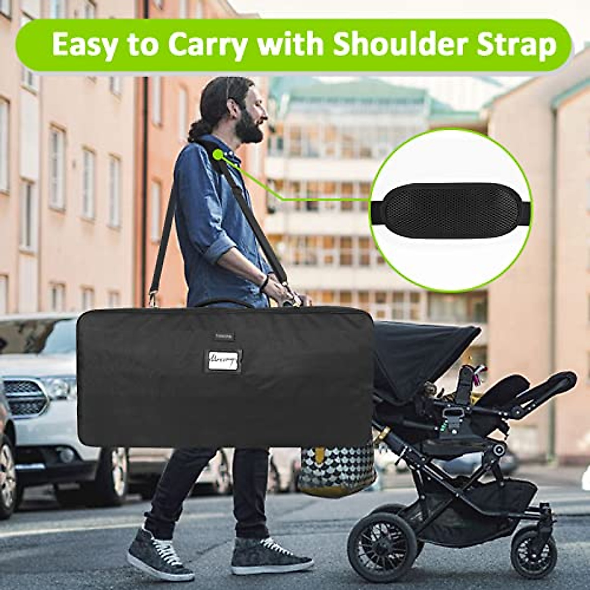 YOREPEK Padded Travel Bag Compatible with UPPAbaby RumbleSeat, Stroller Second Seat Bag for Airplane with 2 Inner Pockets, Large Storage Bag Organizer for Baby Travel Essentials, Black/Green