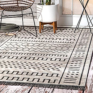 nuLOOM Cora Tribal Indoor/Outdoor Area Rug, 3' x 5', Light Grey